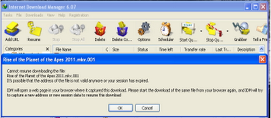 Cannot Resume Downloading The File